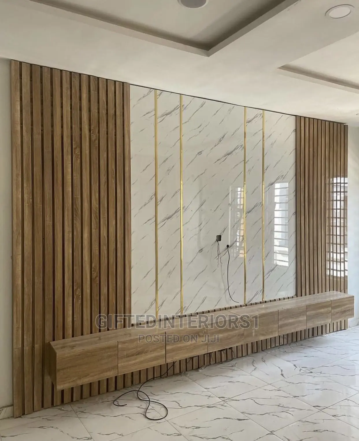 High Glossy Tv Console + Wall Cladding, Panel and LED Lights in Enugu ...