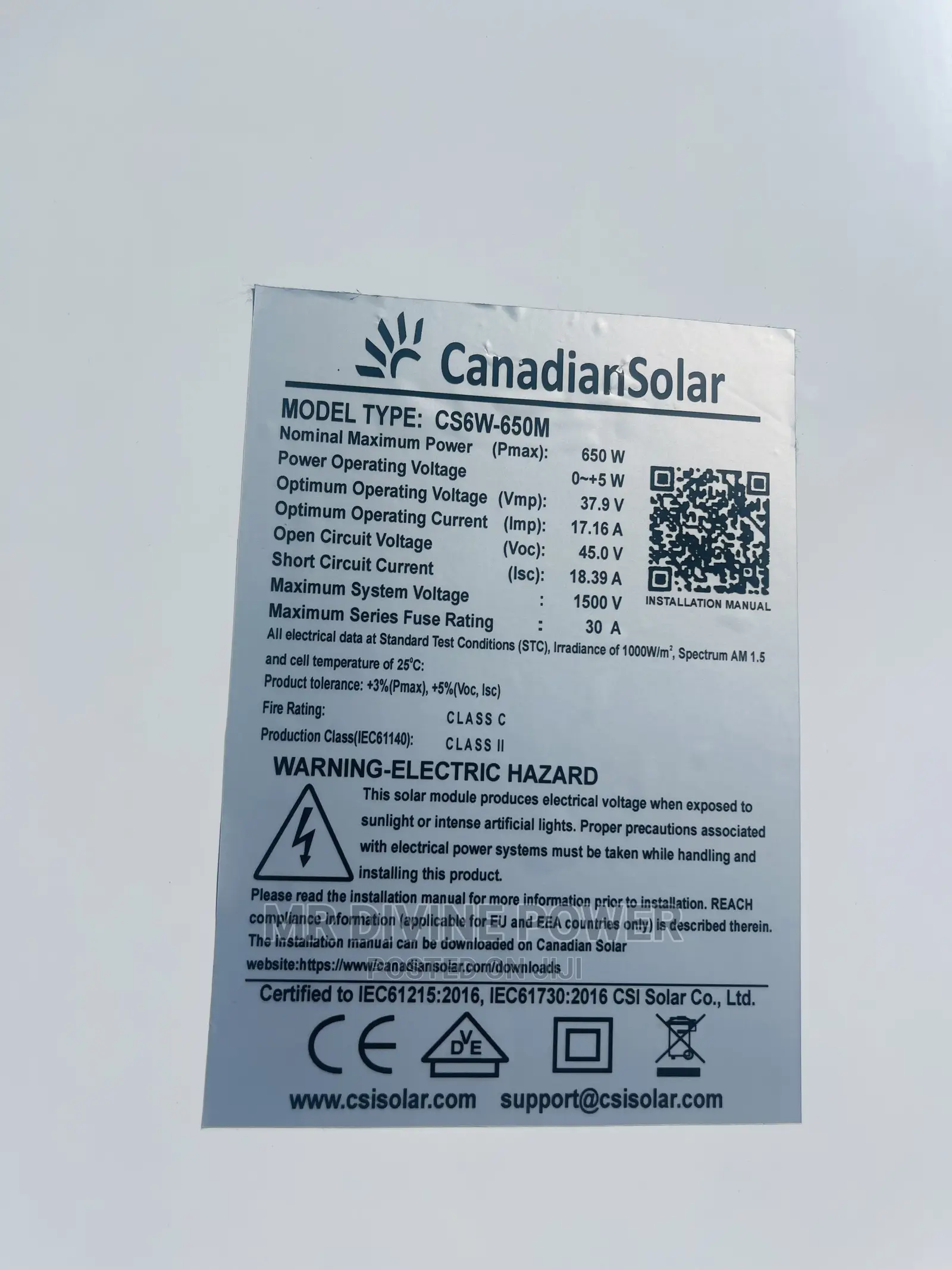 Quality 650W Canadian Mono Crystalline Solar Panel. in Ojo - Electrical ...