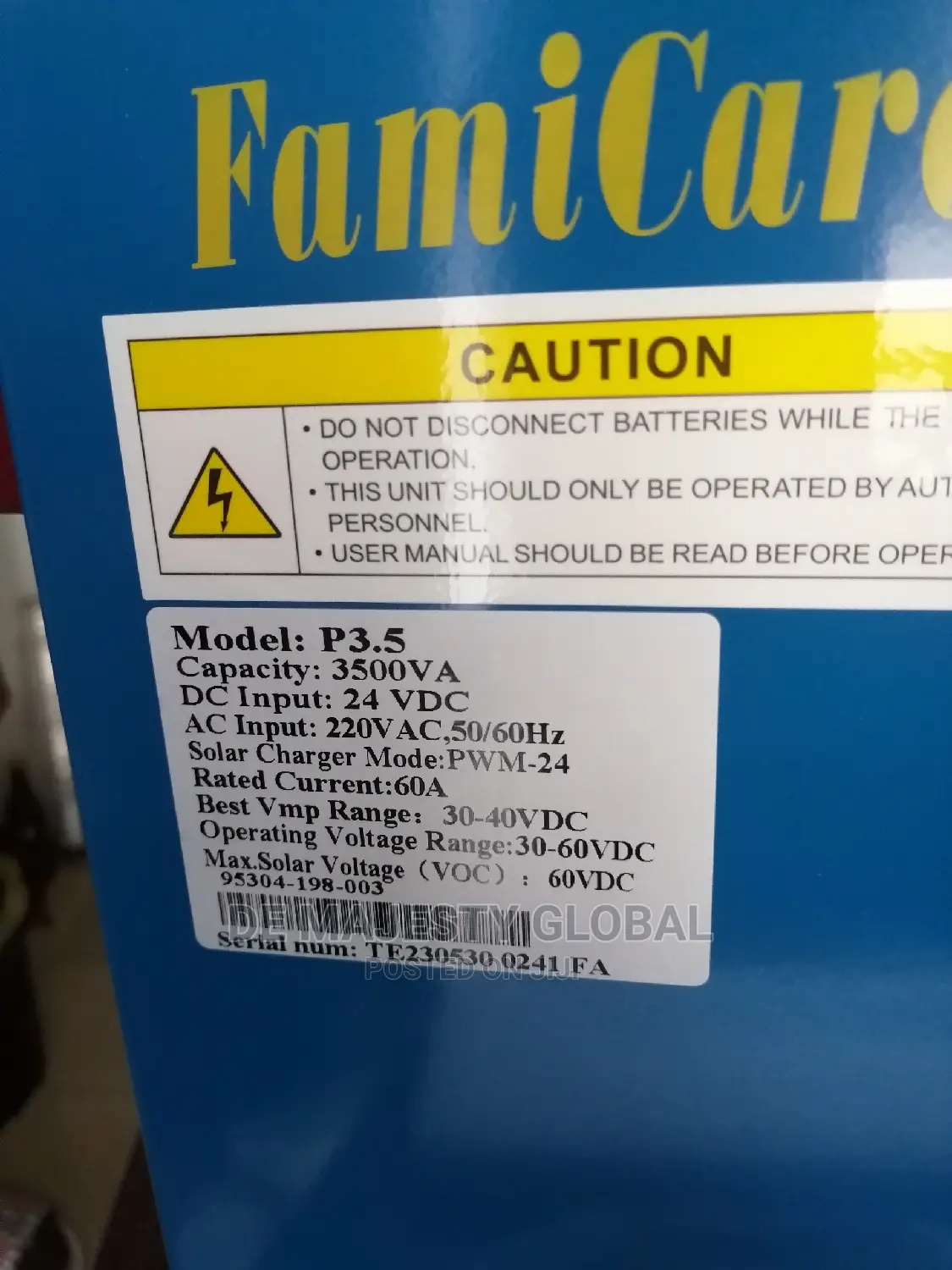 3.5kva 24V Famicare Hybrid Inverter With 60a Charge Contrl in Port ...