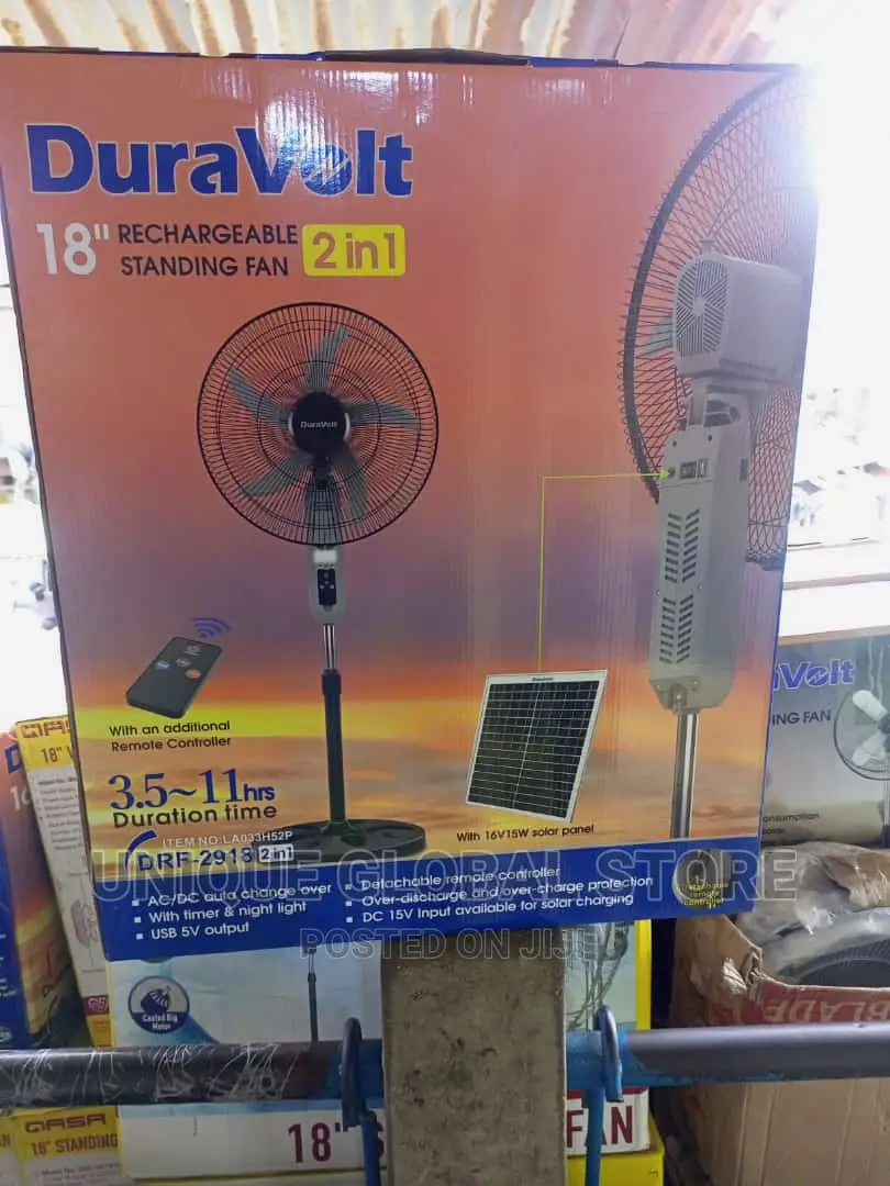 Duravolt 18 Inches Rechargeable Fan With Solar Panel N Bulbs in Ikeja ...
