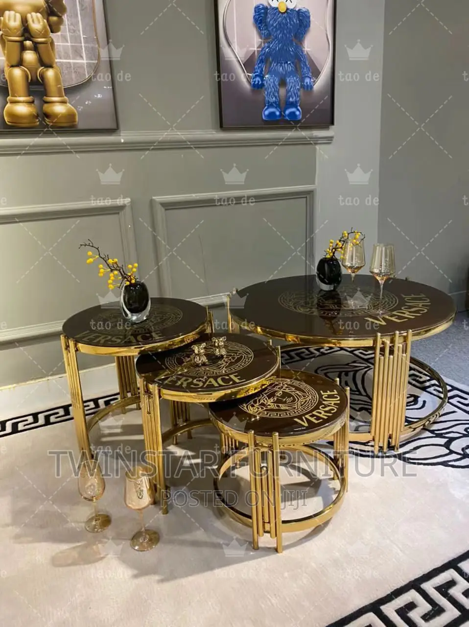 Modern Glass Top Centre Table With 3 Side Stools in Ojo - Furniture ...