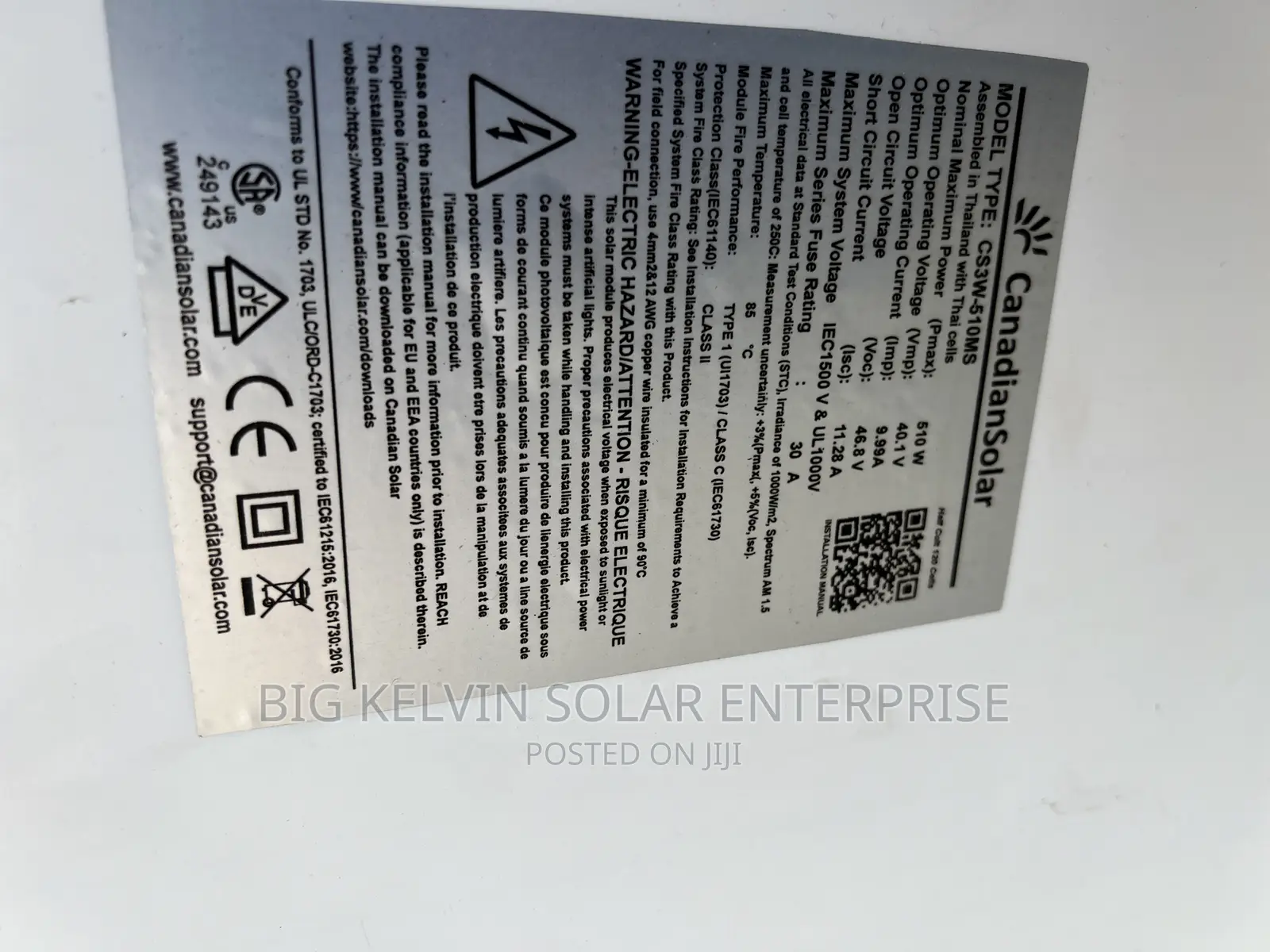 510w Canadian Solar Panels 48volts in Ojo - Solar Energy, Big Kelvin Solar Enterprises | Jiji.ng