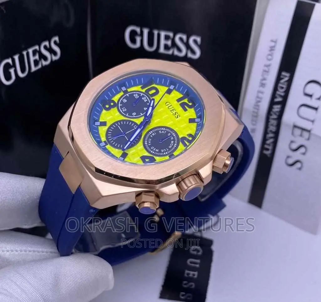 Guess Collection Chronograph Rose Gold Blue Rubber Watch in Lagos ...