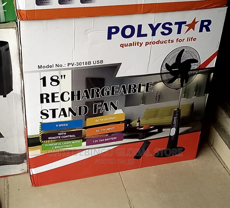 Polystar 18" Rechargeable Stand Fan With Remote Control in Ikeja - Home ...
