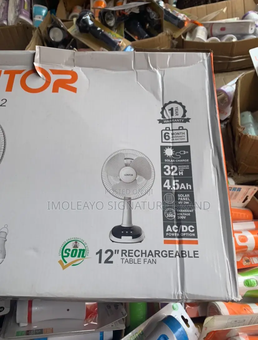 12” Lontor Rechargeable Table Fan With Solar Panel in Lagos Island (Eko ...
