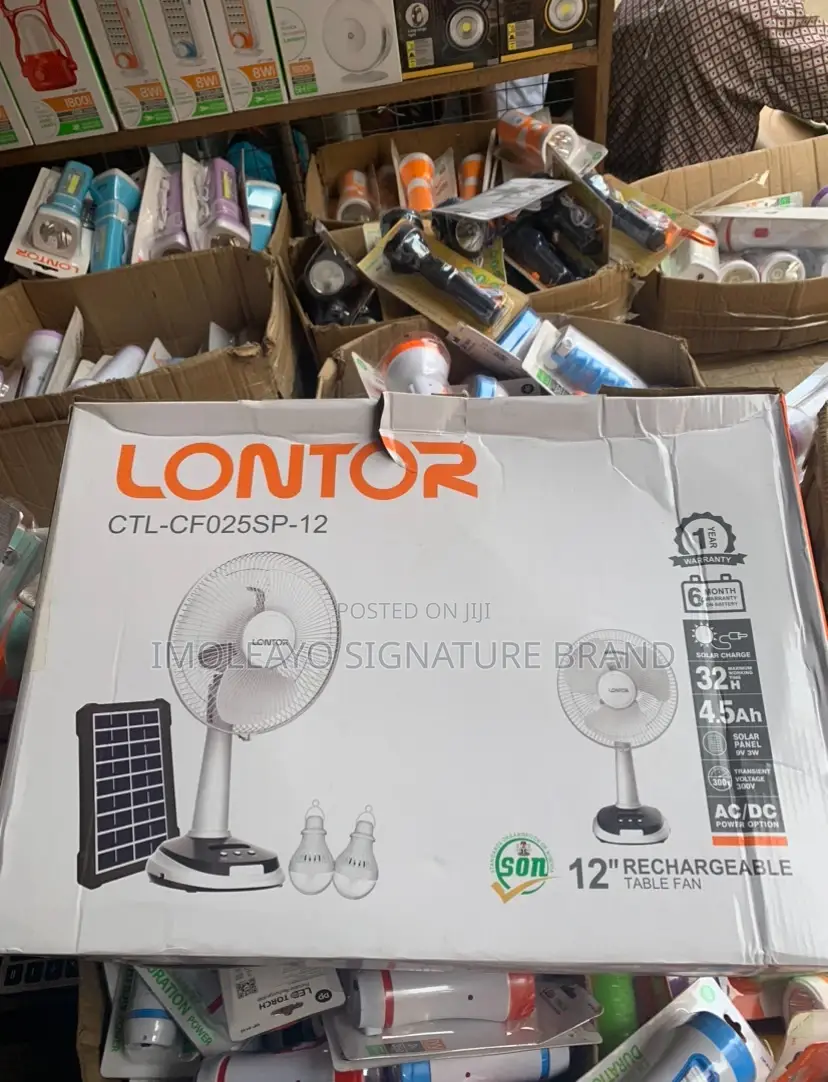 12” Lontor Rechargeable Table Fan With Solar Panel in Lagos Island (Eko ...