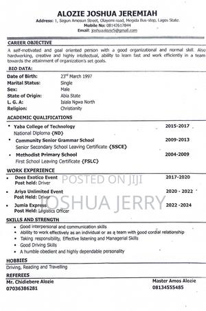 Executive Driver in Ikeja - Driver CVs, Joshua Jerry | Jiji.ng