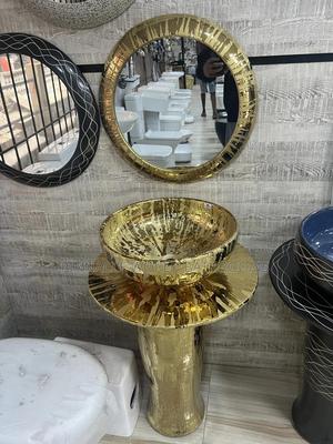 Gold Standing Washing Hand Basin With Mirror 001 in Orile - Plumbing ...