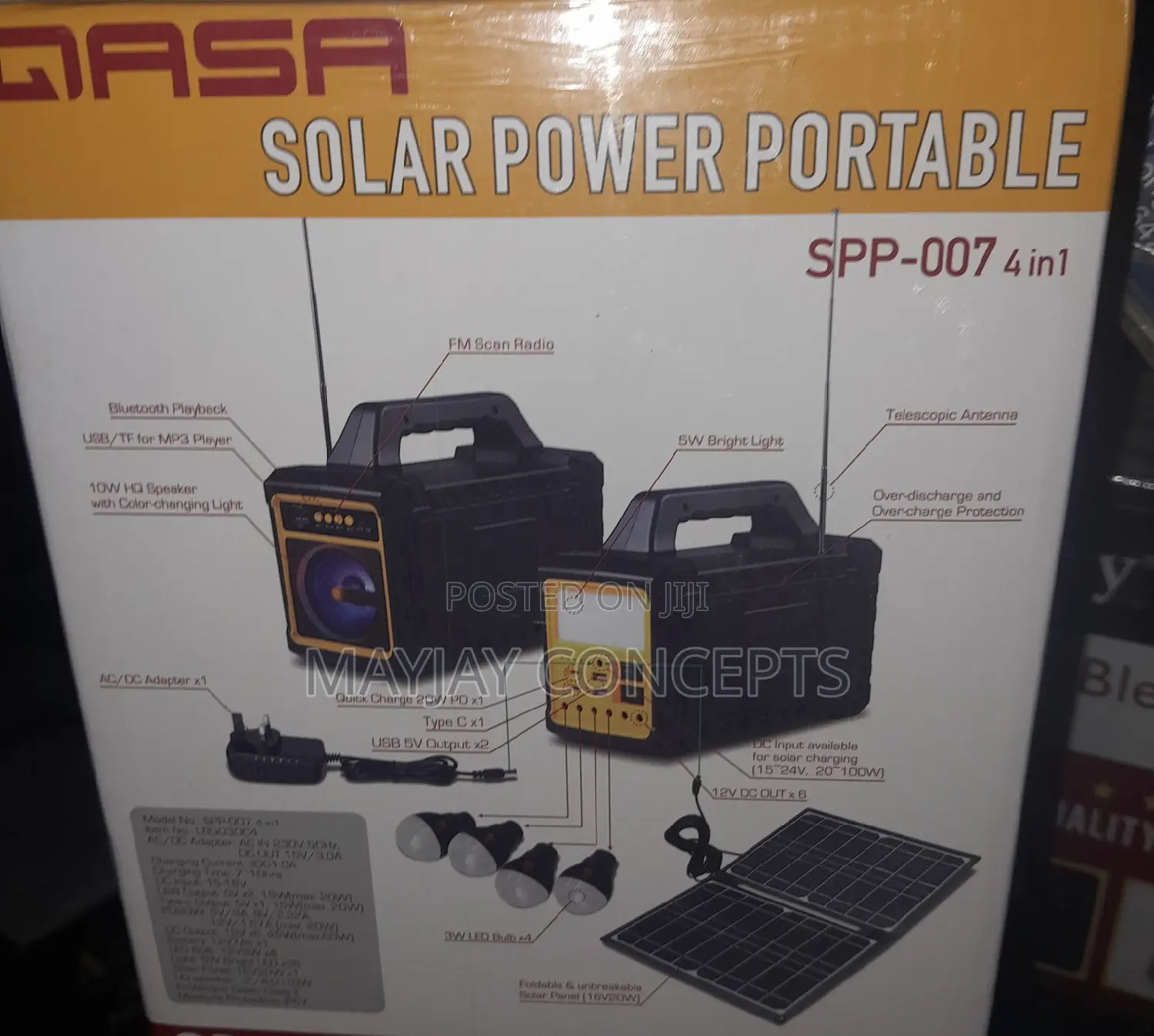 Qasa 4in1 Solar Power Pack+Solar Panel,4bulbs,Bluetooth,MP3 in Ibadan ...