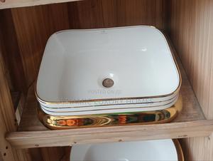 Gold and White Executive Square Countertop Wash Hand Basin in Orile ...