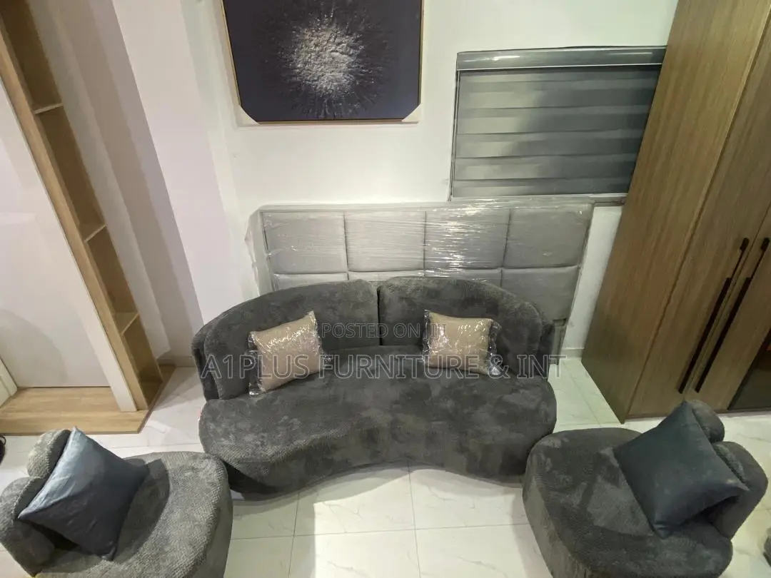A Modern Wave-shaped Sofa Set In Plush Grey Fabric in Ibeju - Furniture ...