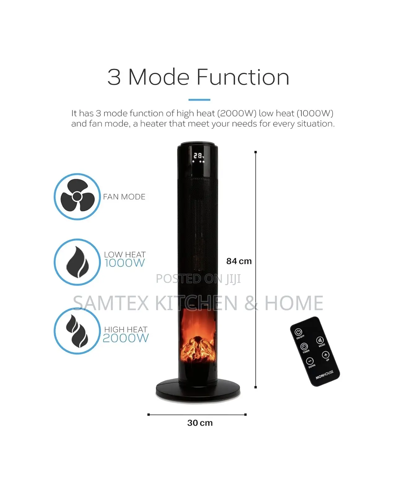 Oscillating Tower Fan Heater With Fireplace 33 Inches - Portable PTC in ...