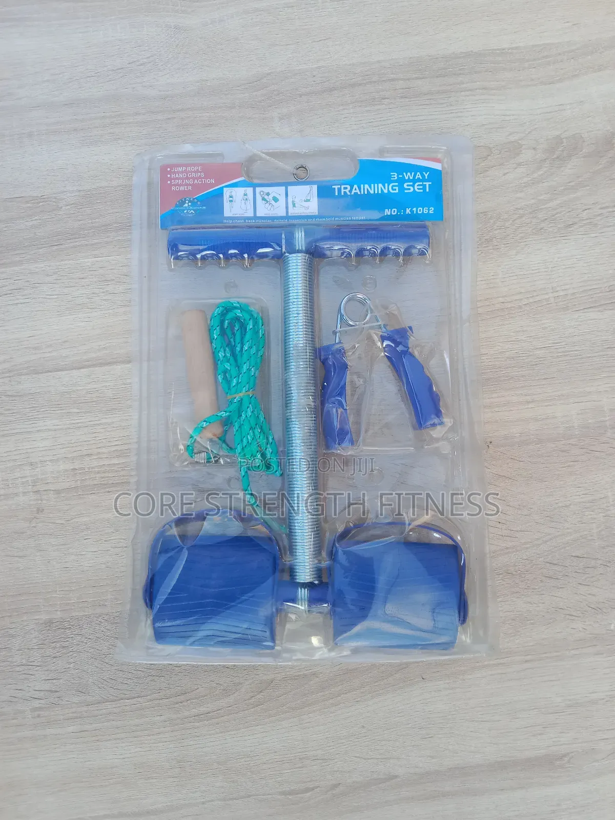 3-Ways Fitness Training Set. (Jump Rope, Hand Grips, Abdominal Spring ...