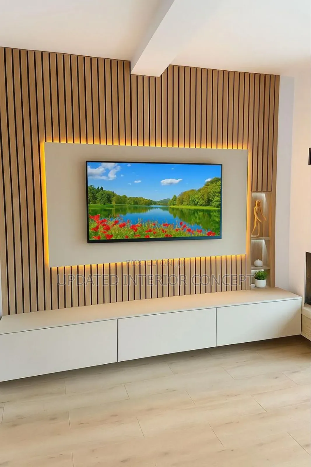Morden Chinese Flutter Panel With Suspended Console and Hidden Shelves ...