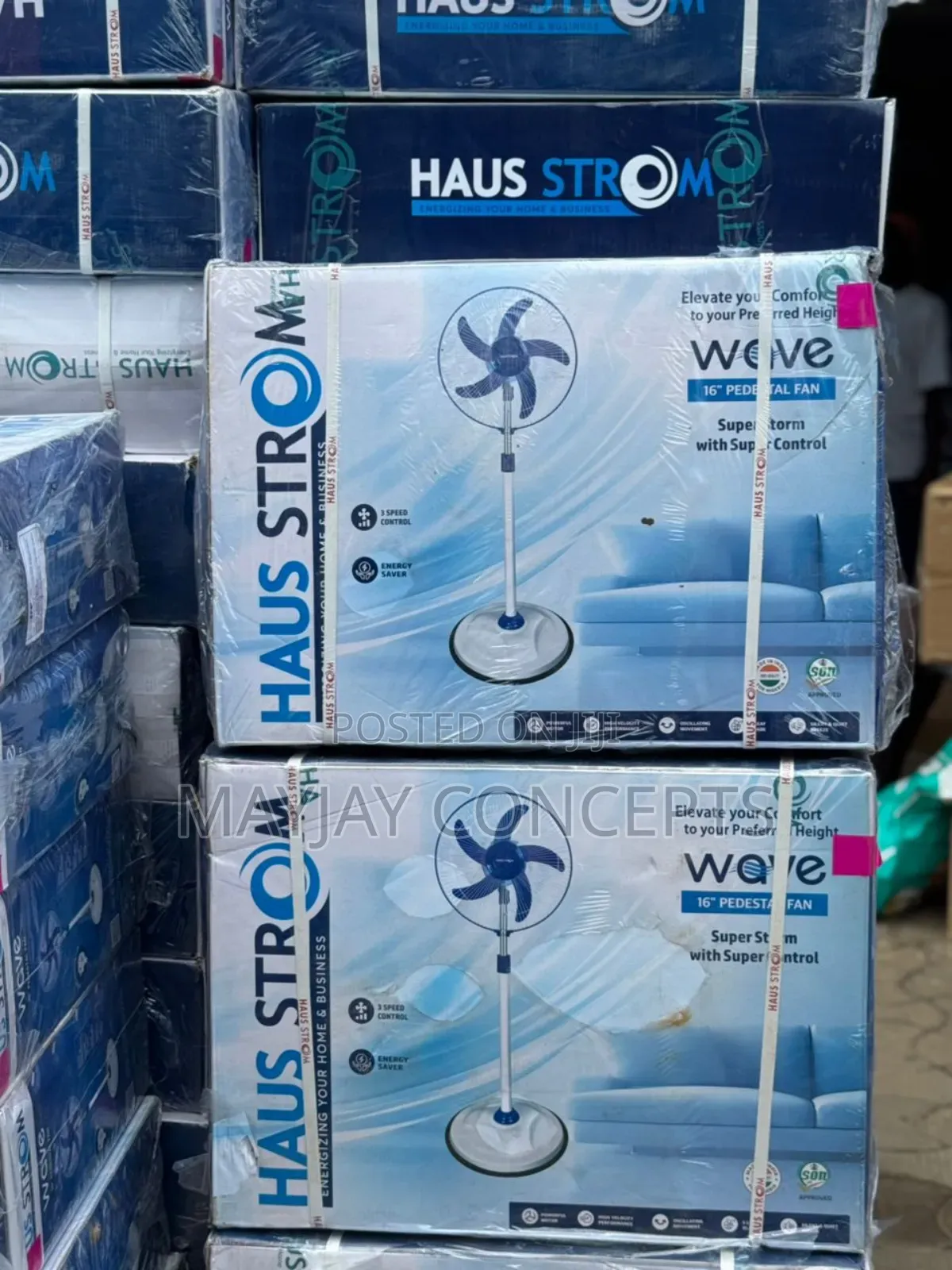 16-Inch Hausstrom Big Copper Coil Pedestal Fan-Double Ball Bearing Fan ...