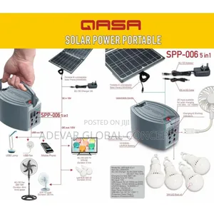 5in1 Qasa Solar Power Portable 20w Foldable Panel+4 Led Bulbs+Mini Fan ...