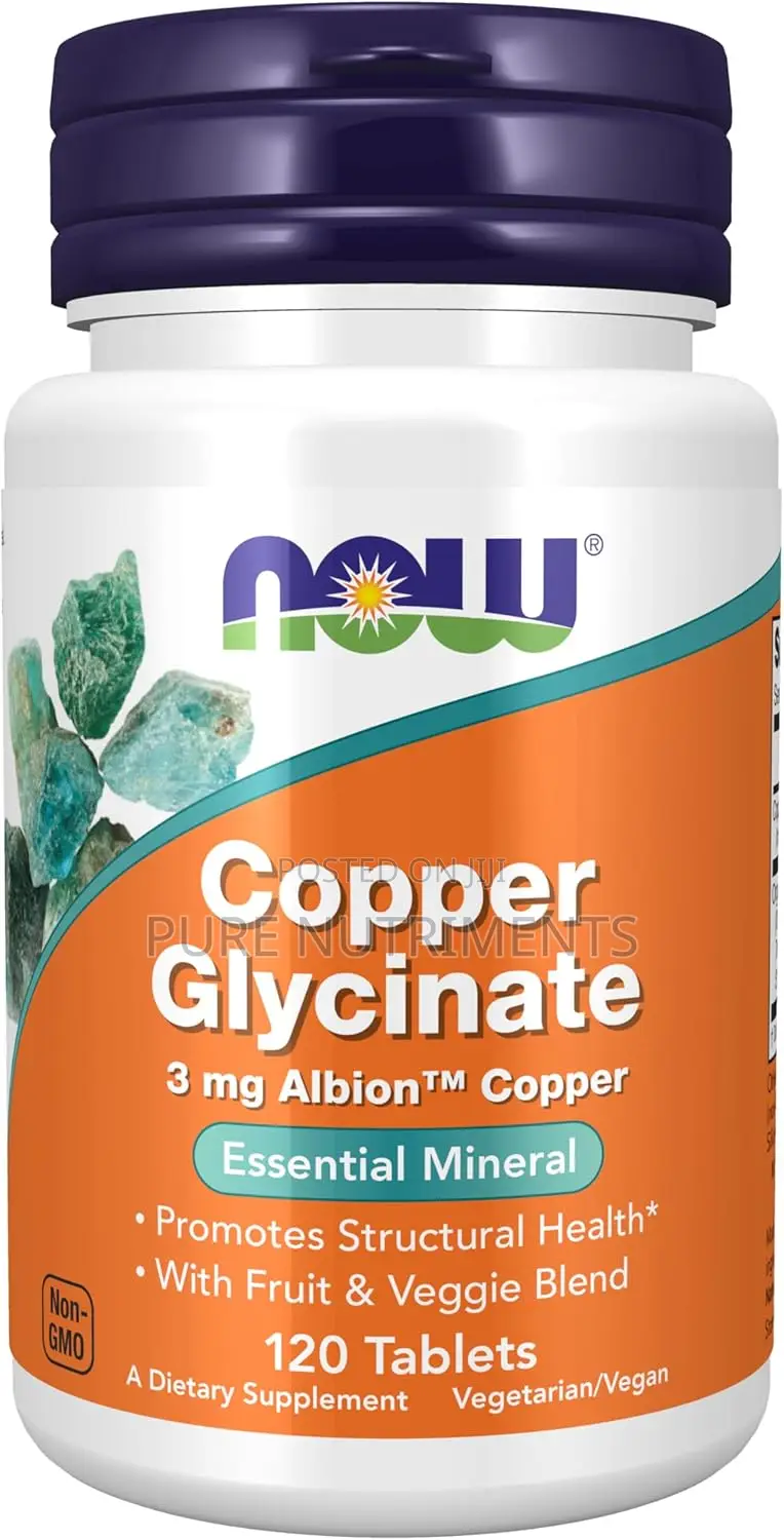 Now Copper Glycinate 3mg Promotes Structural Health, 120 Tablets in ...