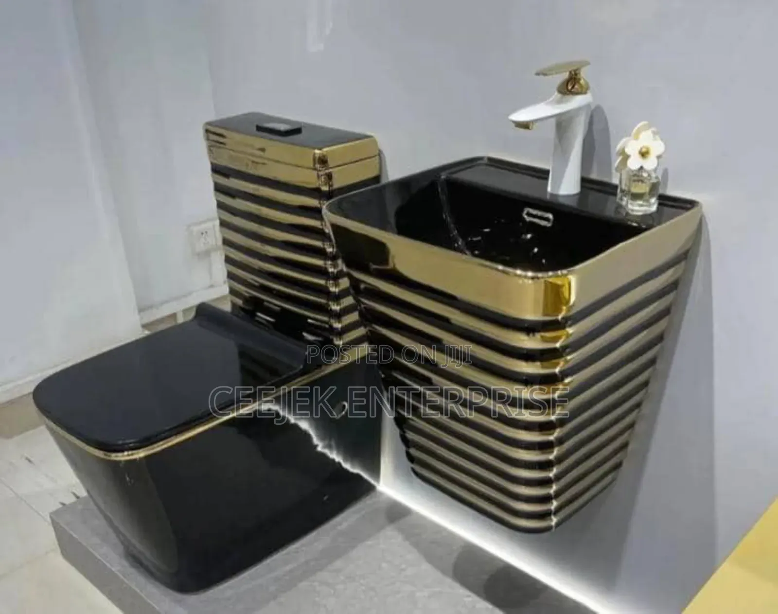 Gold and Black Executive Water Closet With Hanging Basin in Orile ...