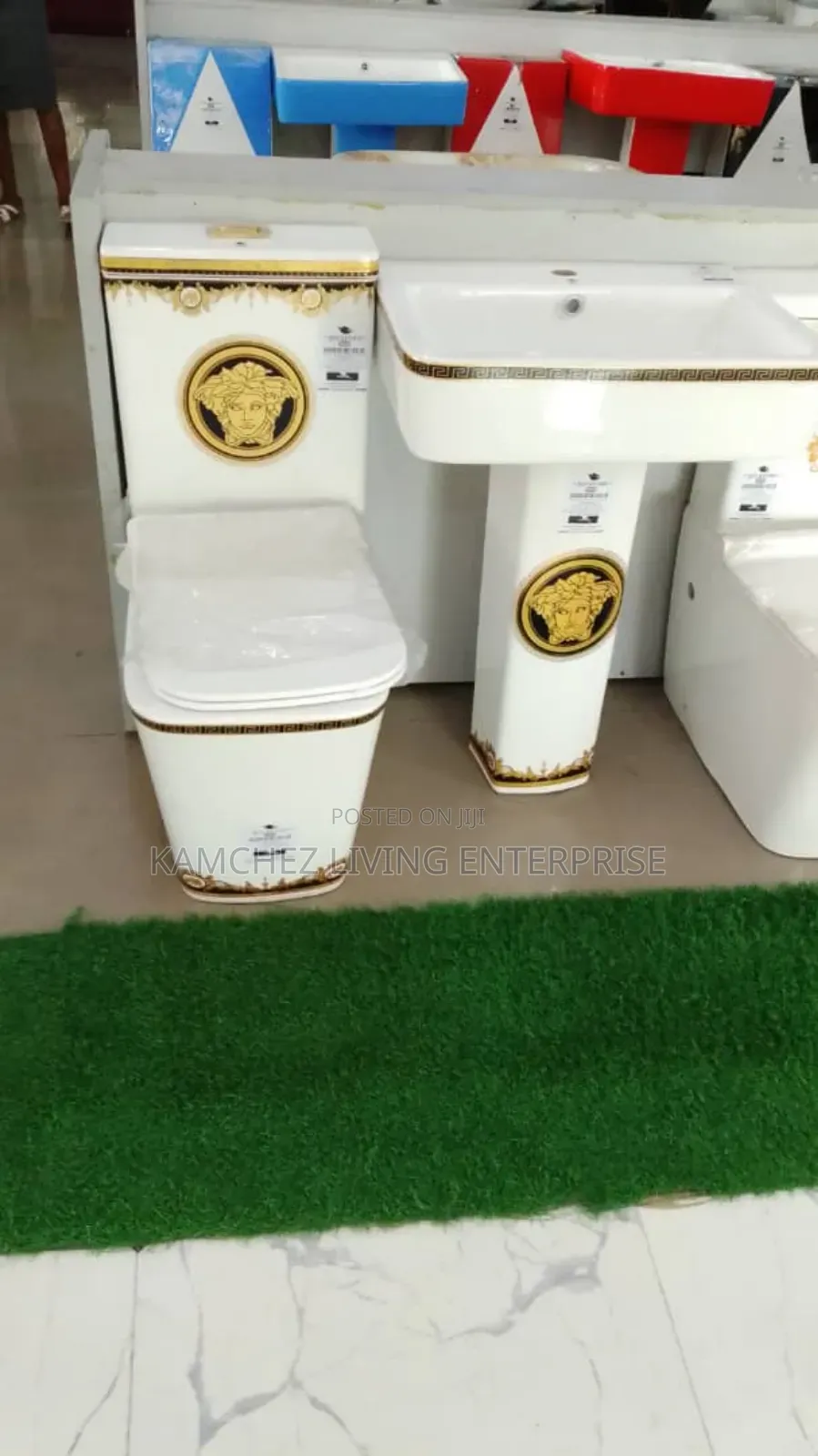 White Gold Versace-Style Toilet and Sink Set in Orile - Plumbing ...