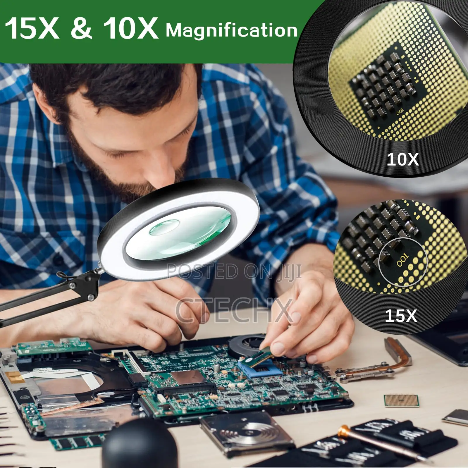 15x 10x Magnifying Glass With Light, Magnifier Clamp Lamp With Remote ...