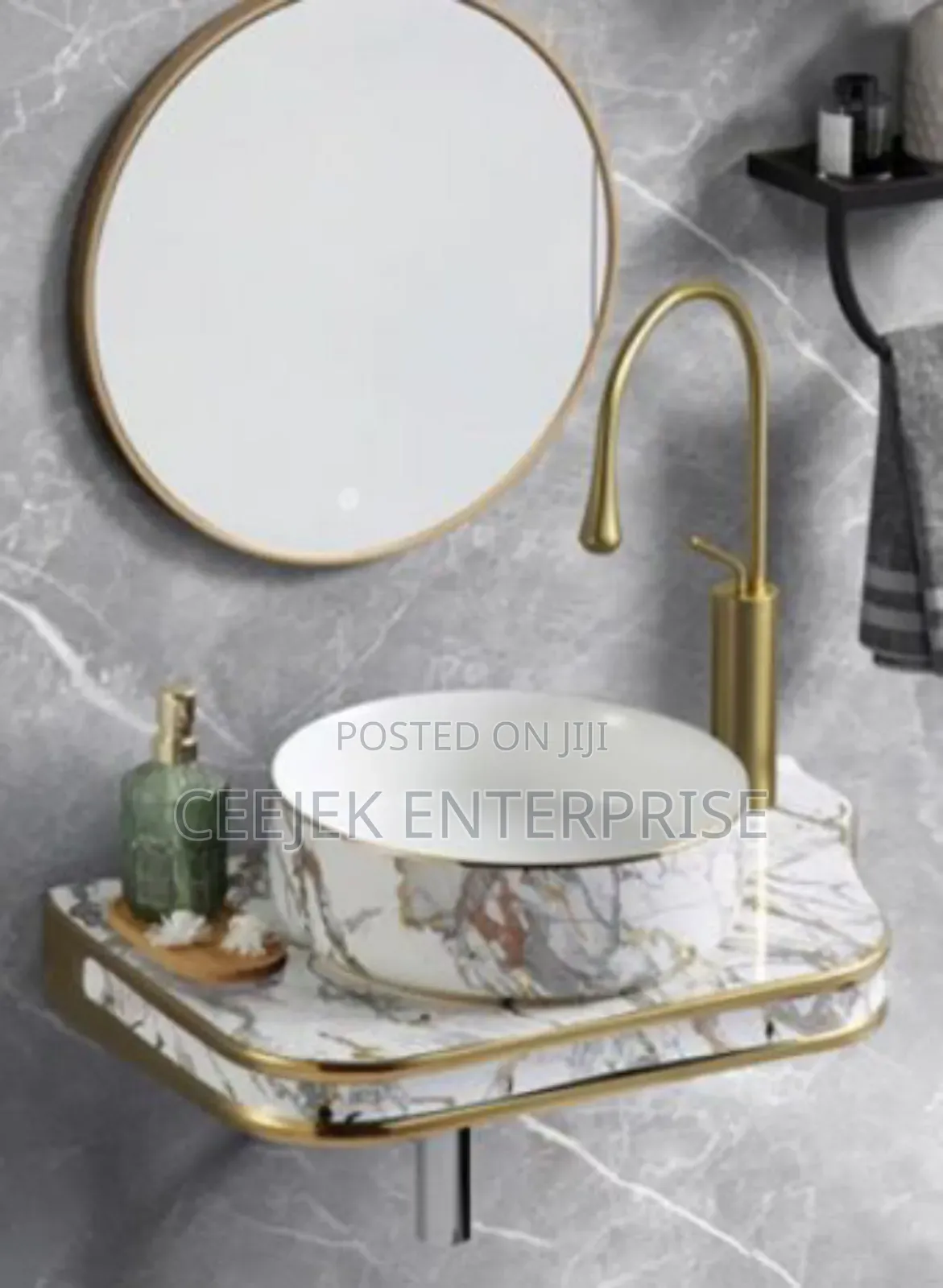 Executive White and Gold Hanging Basin With Mirror and Tap in Orile ...
