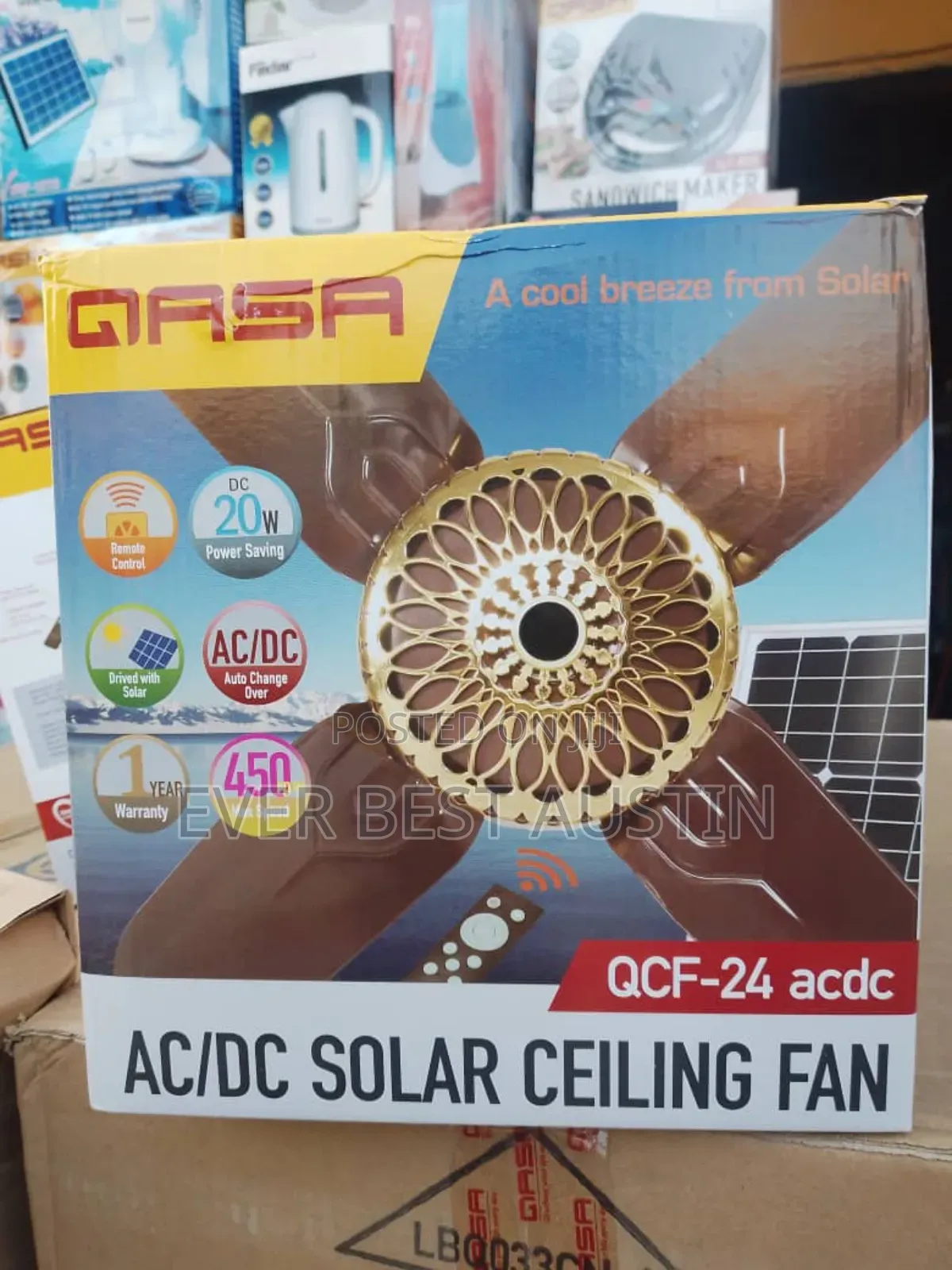Qasa 24inches 20watt Ac/Dc Solar Inverter Ceiling Fan Brown and White ...
