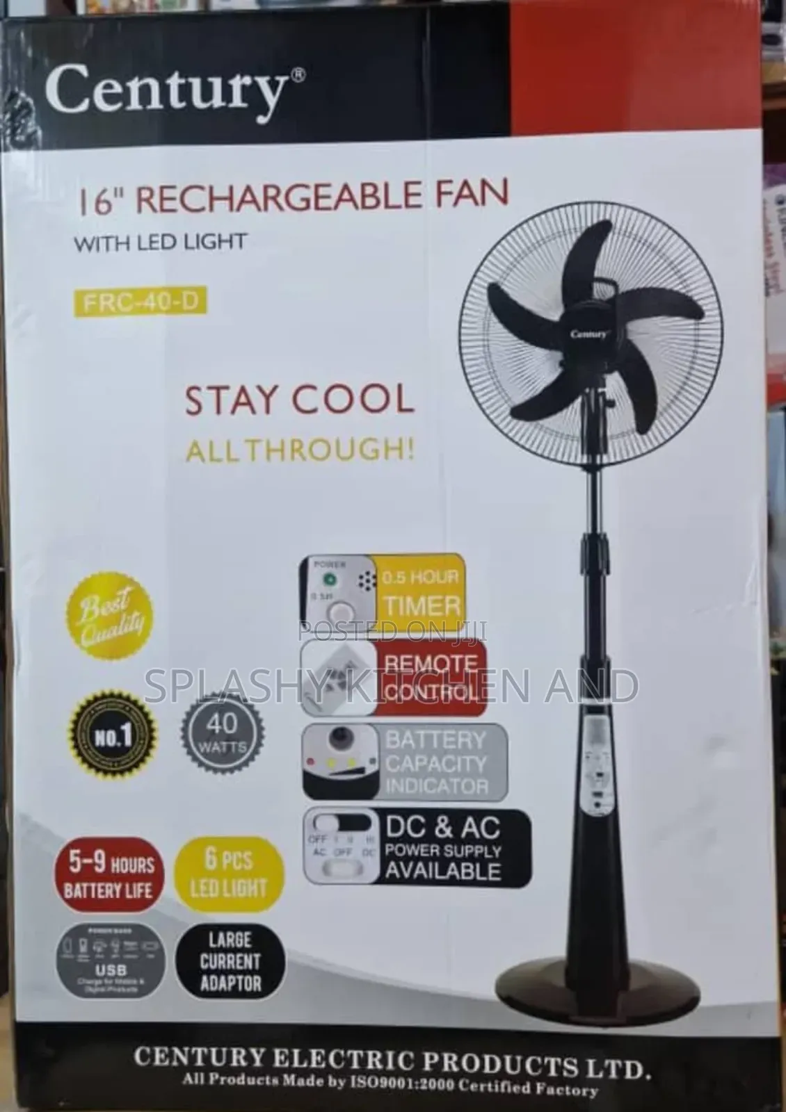 Century 16" Rechargable Standing Fan. for sale - Splashy Kitchen And ...