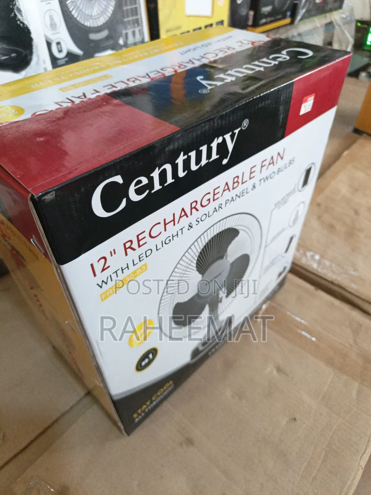 Century 12" Rechargeable Fan With Led Light, Solar Panel Two Bulbs in ...