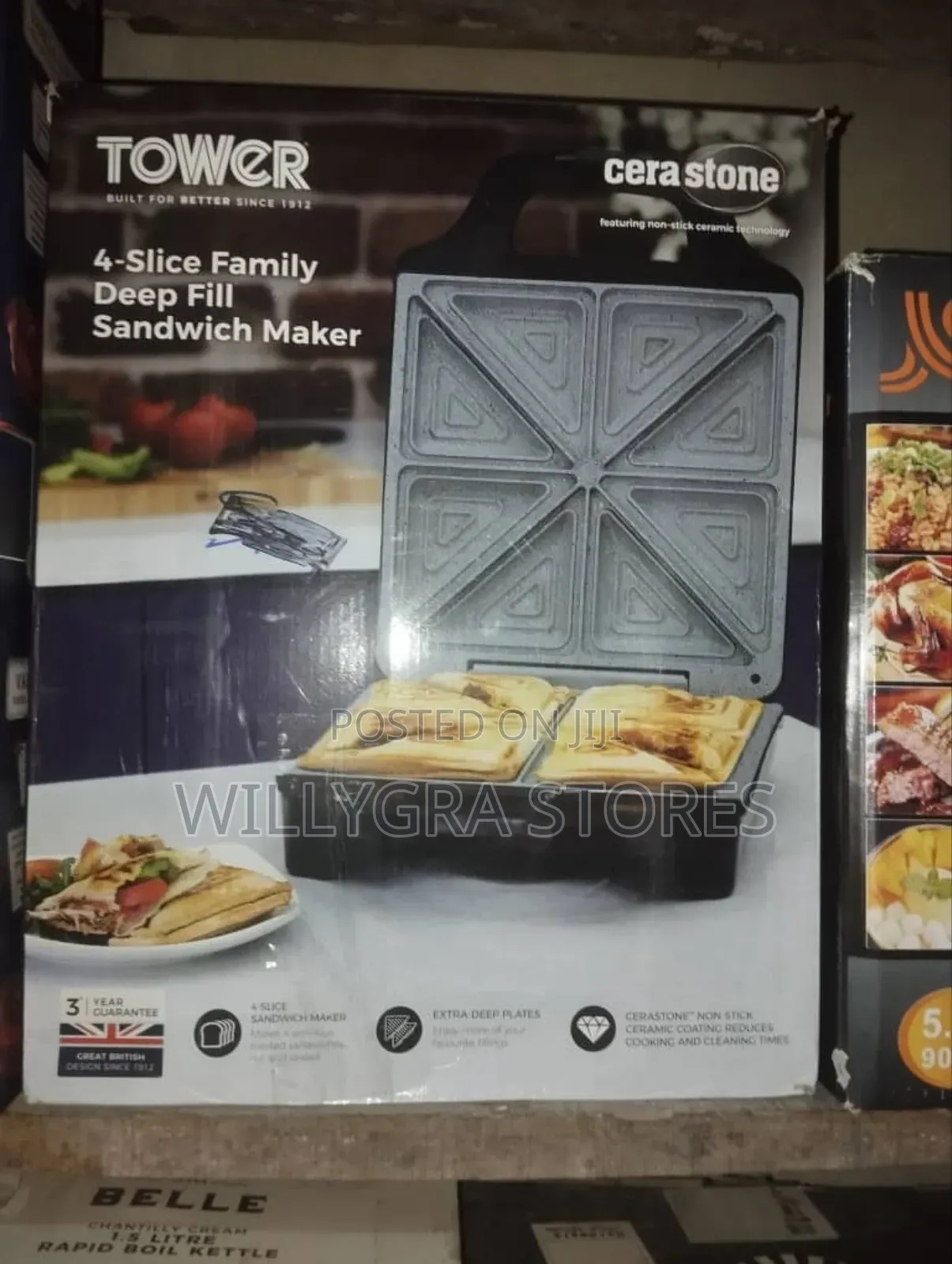Tower 4 Slice Deep Fill Sandwich Maker With Ceramic Coated Plates in ...