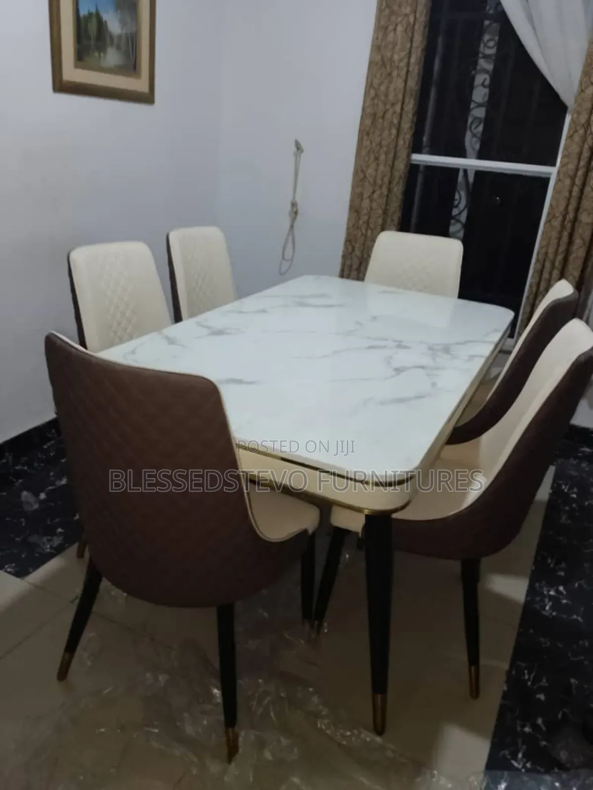 6 Sitter Marble Dining Table Brown Color in Epe - Furniture, Blessed ...