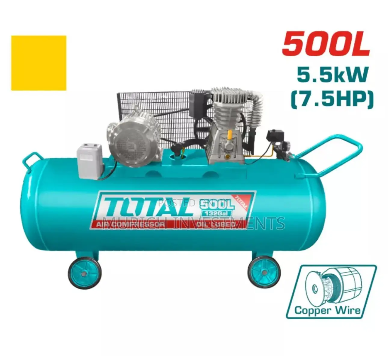 Total 500l Industrial Air Compressor | 7.5hp (5.5kw) 380v Belt-Driven ...