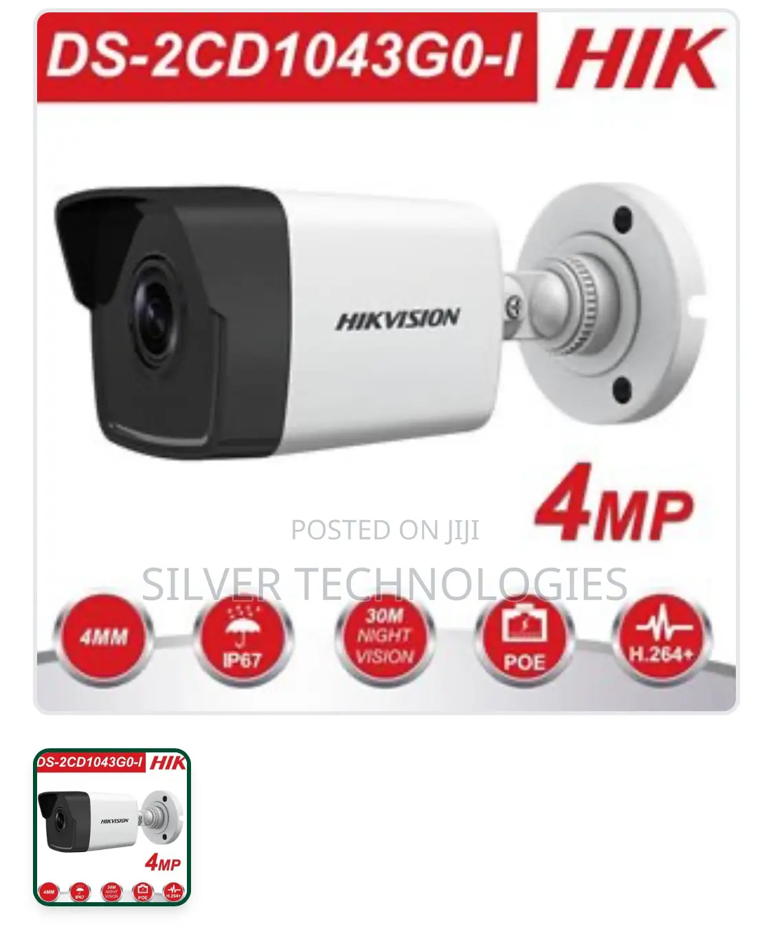 Hikvision 4mp Ip Bullet, Ds-2cd1043g0-I(4mm)(O-Std) in Ikeja - Security ...