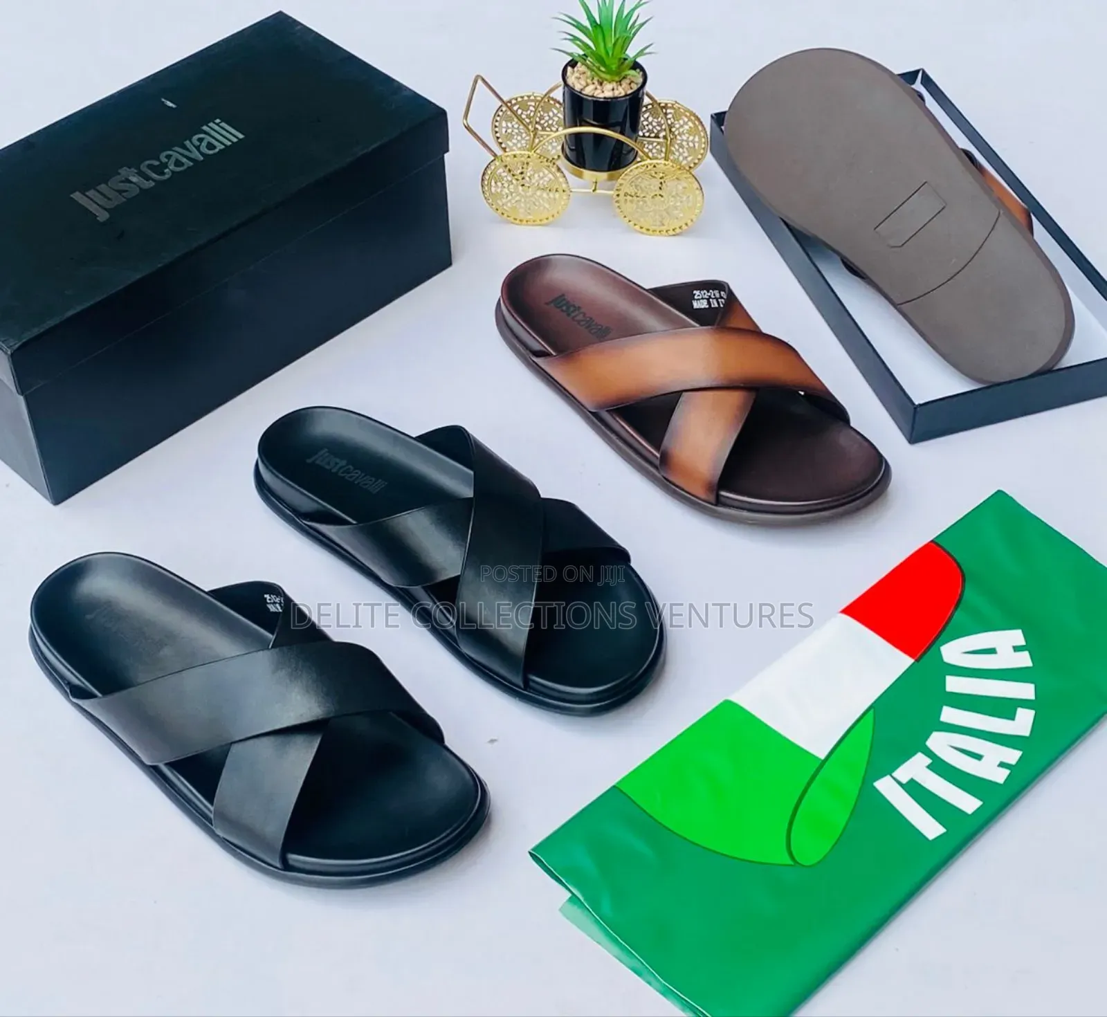 *New "Just Cavalli" Luxury Italian Designer Slippers Pure Leather in ...