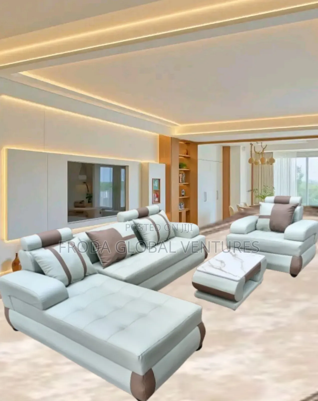 Classic Leather Couch of L-Shape Sofa and Single Chair With Table. Ben ...