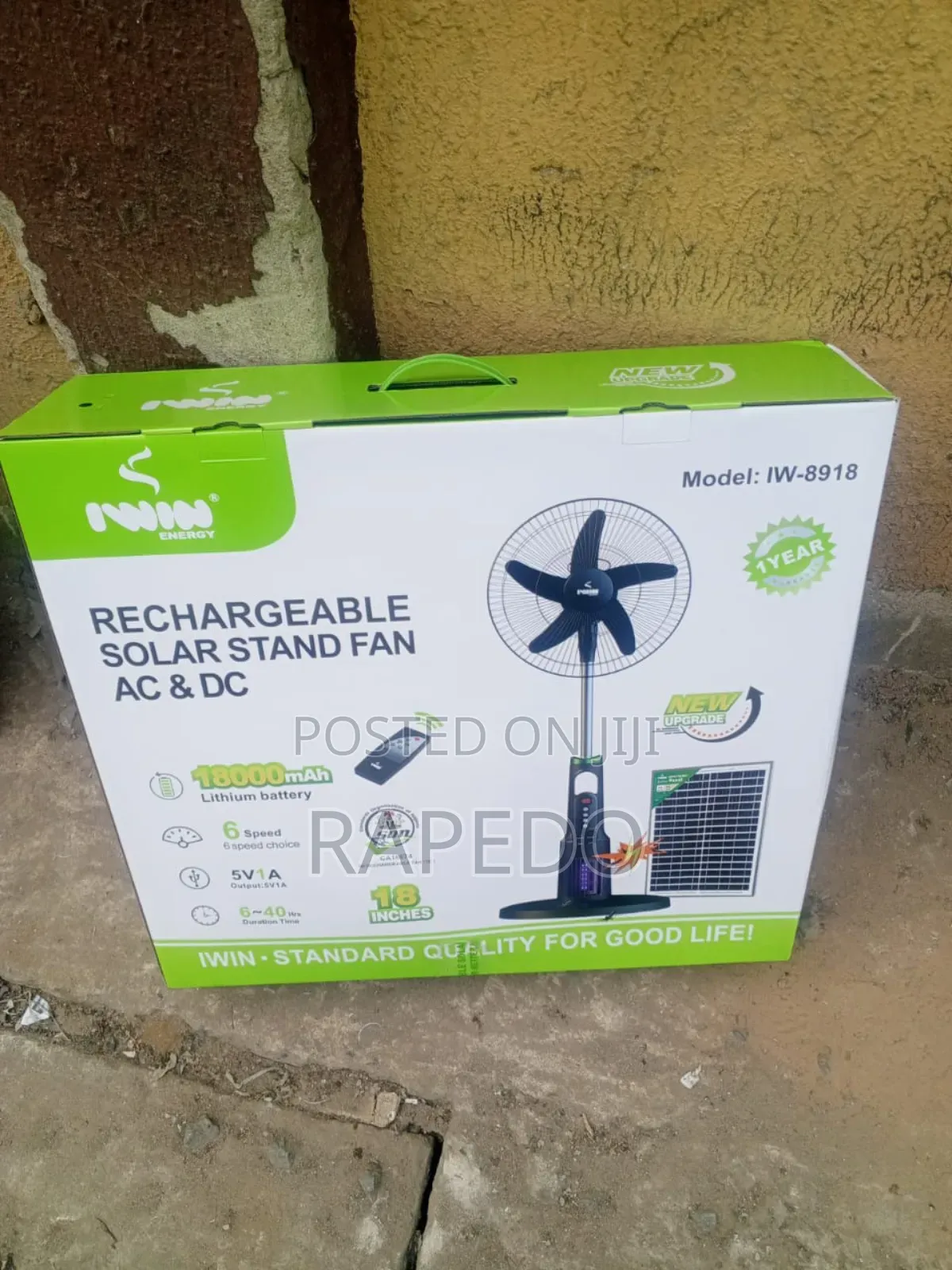Iwin Reachable Dc/Ac Fan Solar Stand Fan With 18000 Mahms and Panel in ...