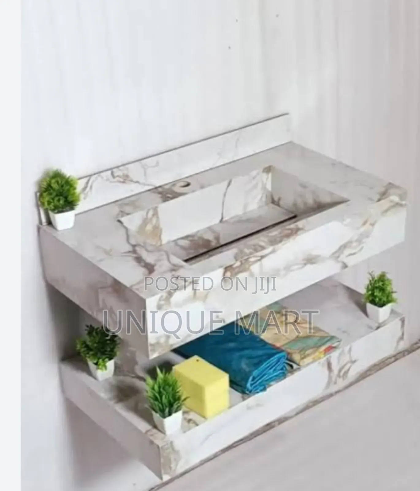 Crated Single Bowl Marble Sink With Open Lower Shelf for Storage in ...