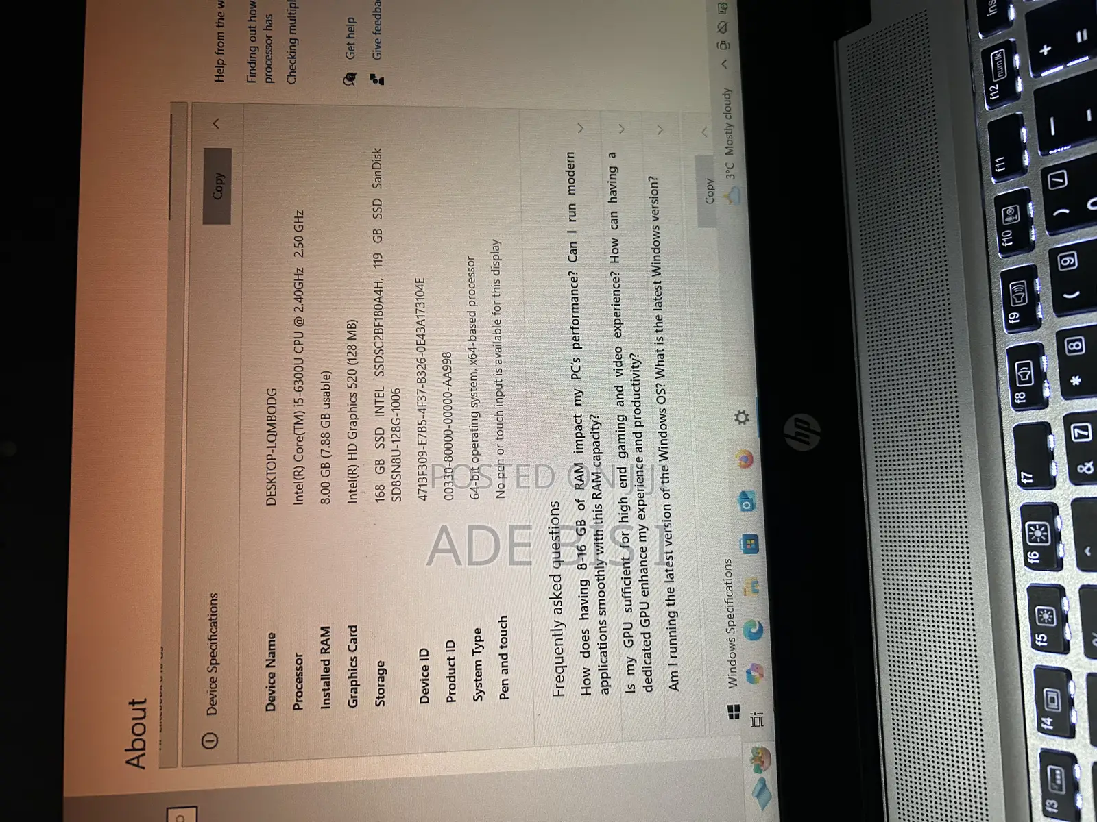 Laptop HP EliteBook 840 G5 8GB Intel Core I5 HDD+SSD 256GB in Oluyole ...