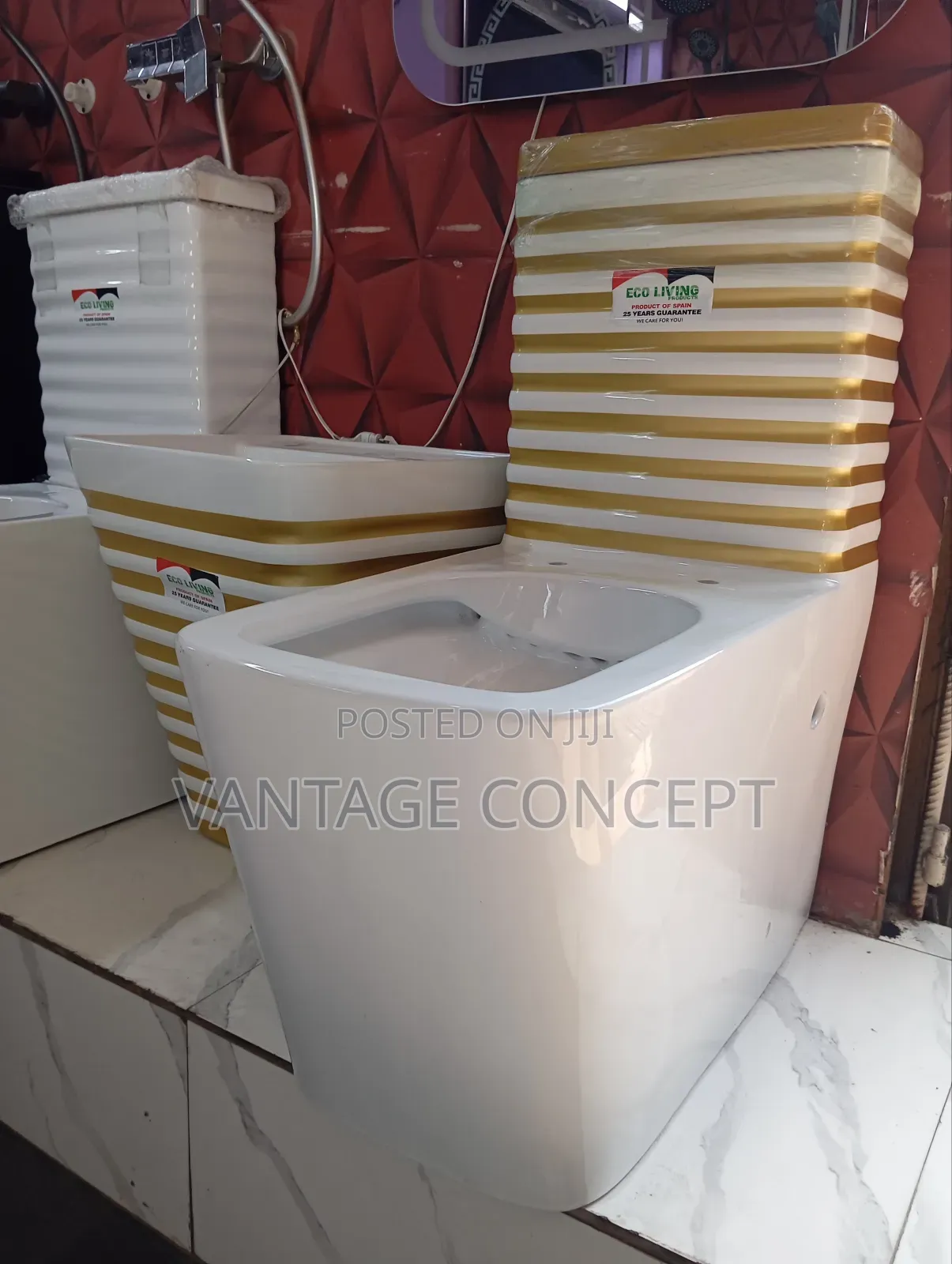 Executive Made England Wc, White And Gold Colour,Wall Hung Basin in ...