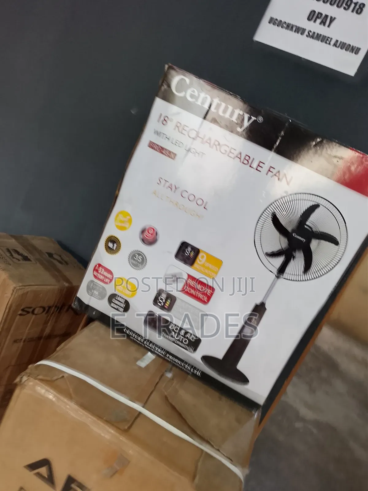 Century 18′′ Multi-Purpose Rechargeable Fan With Led Illumination in ...