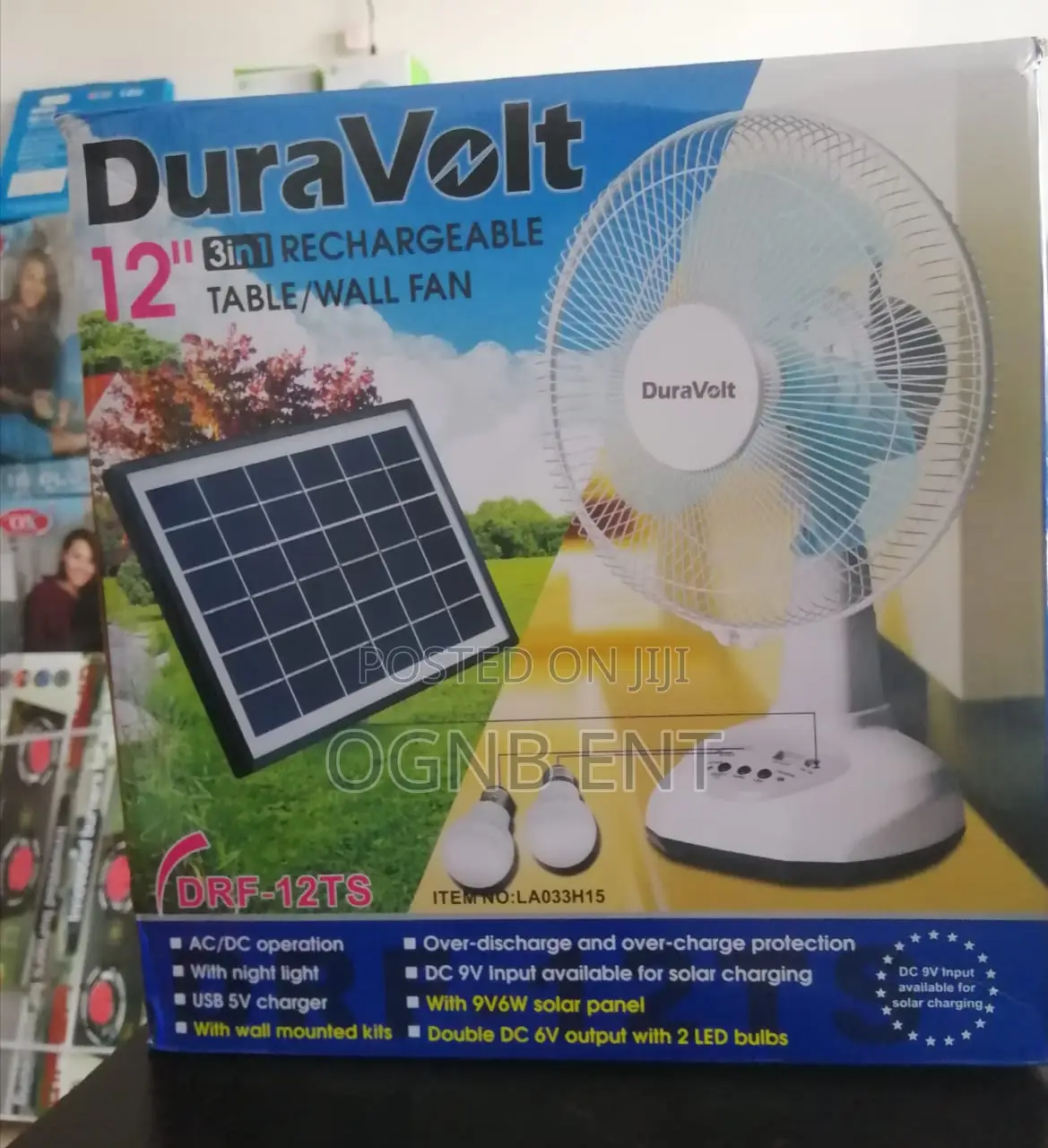 Duravolt 12" 3in1 Rechargeable Wall / Table Fan in Ibadan - Home ...