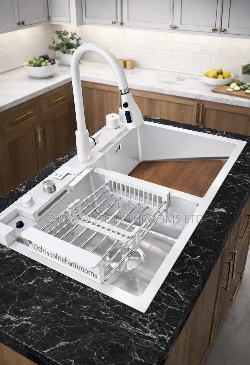 Double Bowl White Multifunctional Kitchen Sink in Orile - Plumbing ...