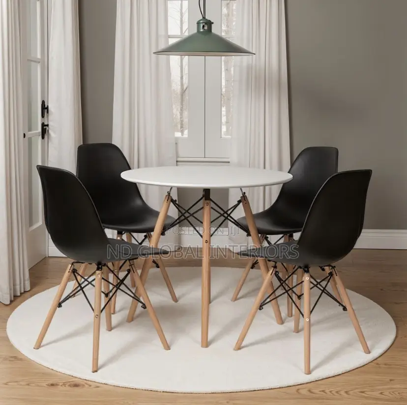 Round Dining Table Set (White) With 4 Sitting Chairs (Black ) in Ikeja ...