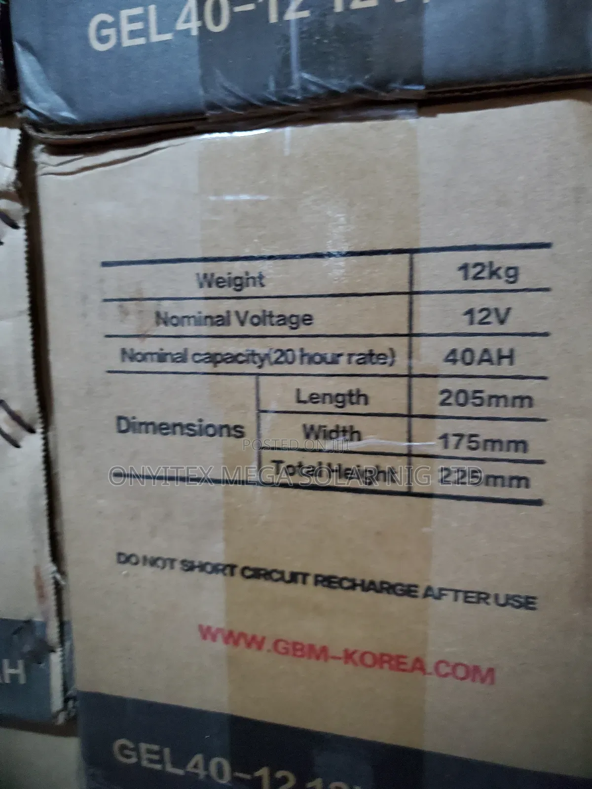 G.B.M Dee Cycle Gel Battery 40ah 12v in Ojo - Electrical Equipment, Onyitex Mega Solar Nig Ltd ...