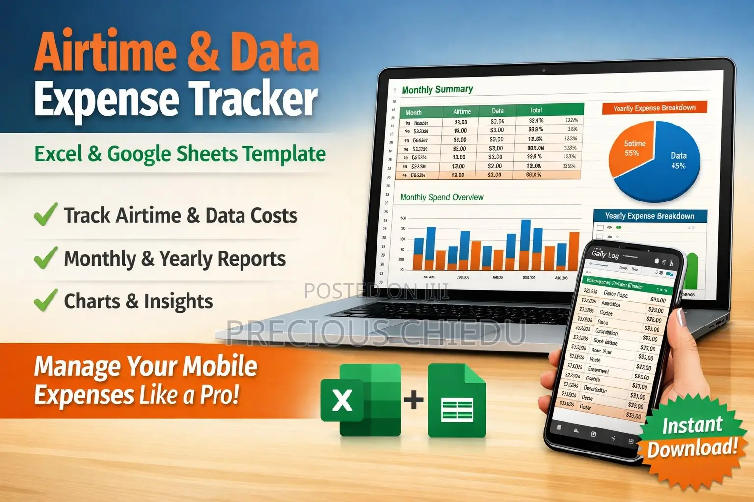 Airtime Data Expense Tracker(Excel Google Sheets) in Ojo - Other ...