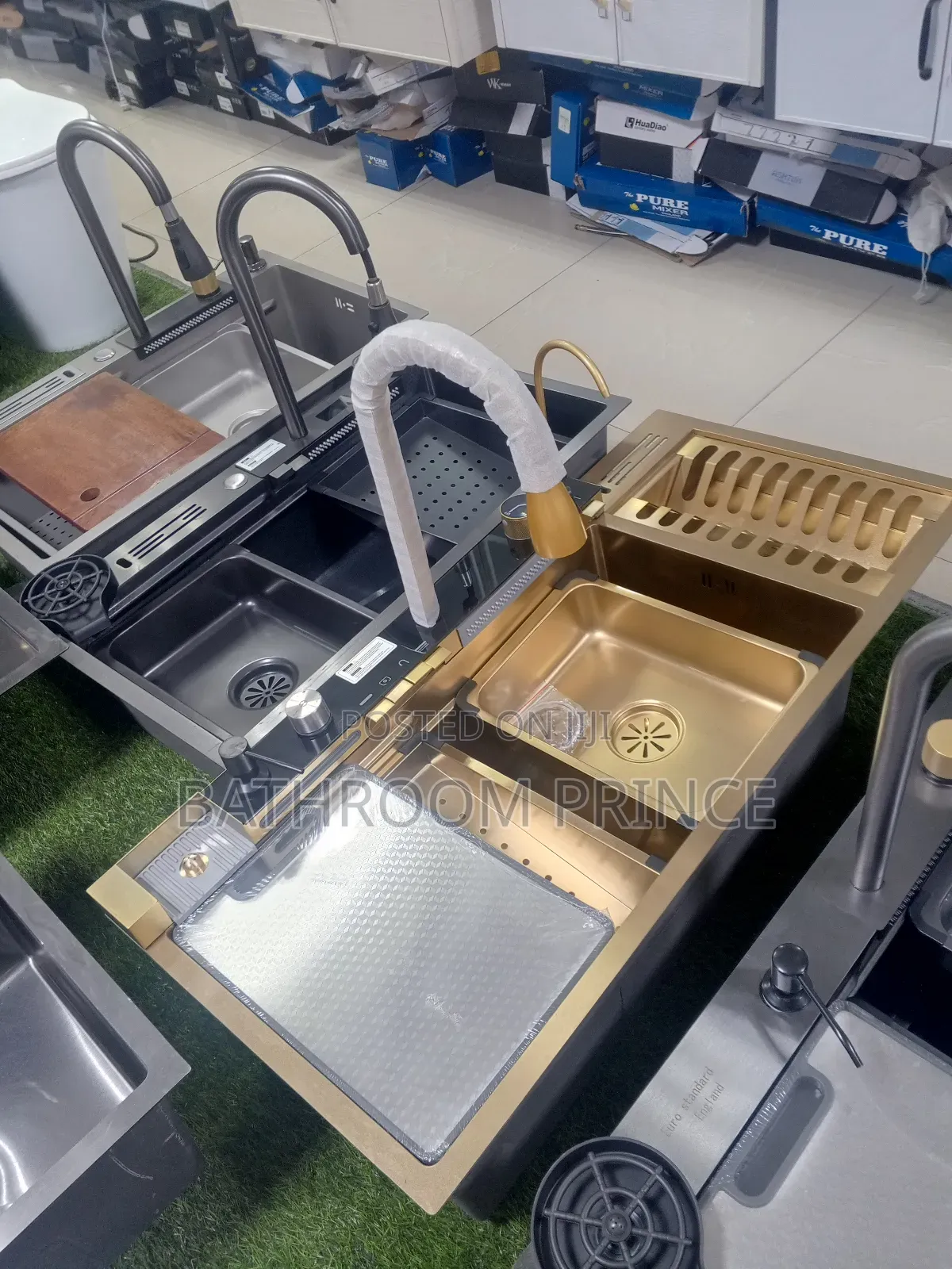 Gold Five Buttons Digital Kitchen Sink With Plate Rack in Orile ...