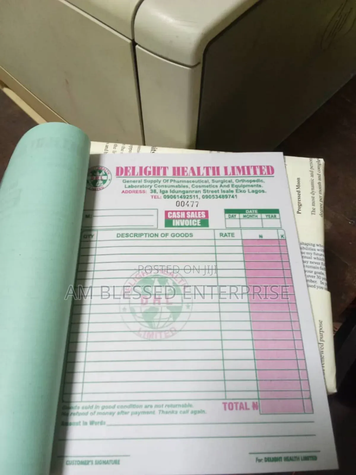 One Colour Receipt/Invoice A5 Size (5 Booklets) With Design in Mushin ...