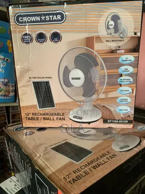 Solar Powered 12-Inch Rechargeable Table/Wall Fan (Crown Star) in ...