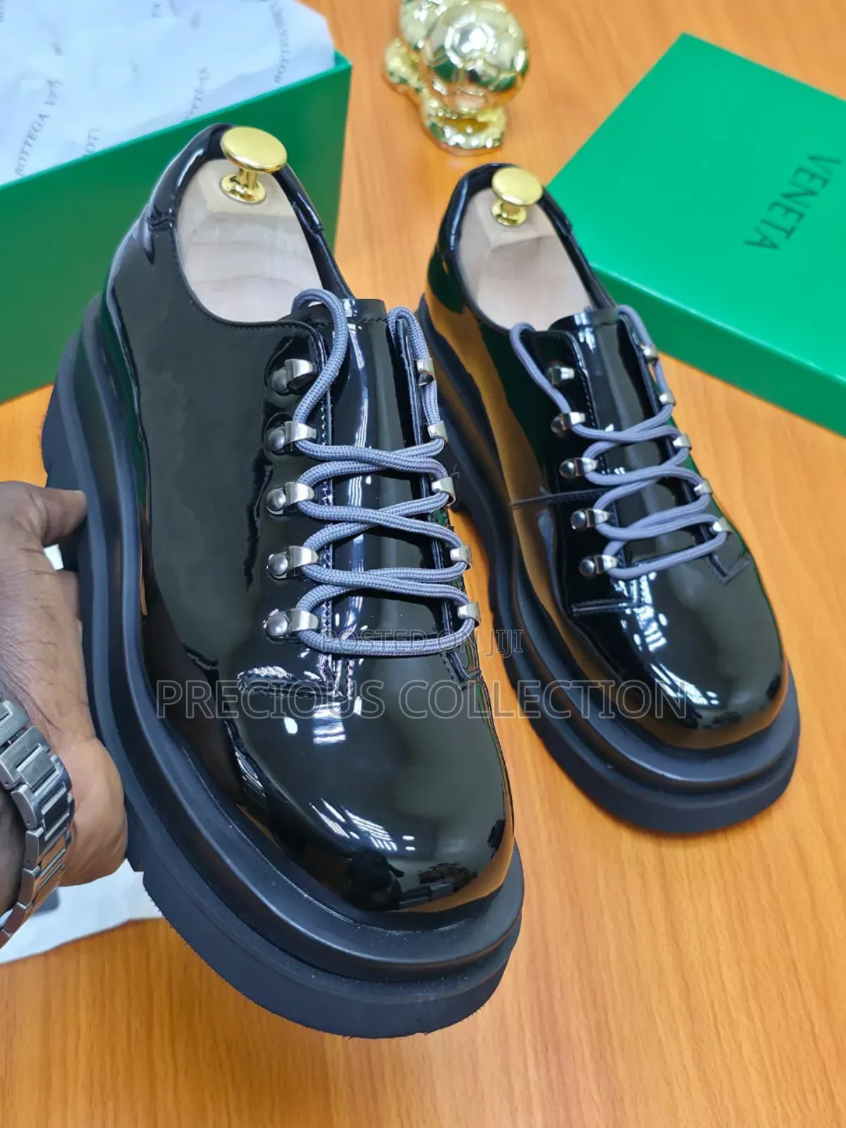 Glossy Double Sole Bottega Lace Up Black Shoe in Ojo - Shoes, Precious ...