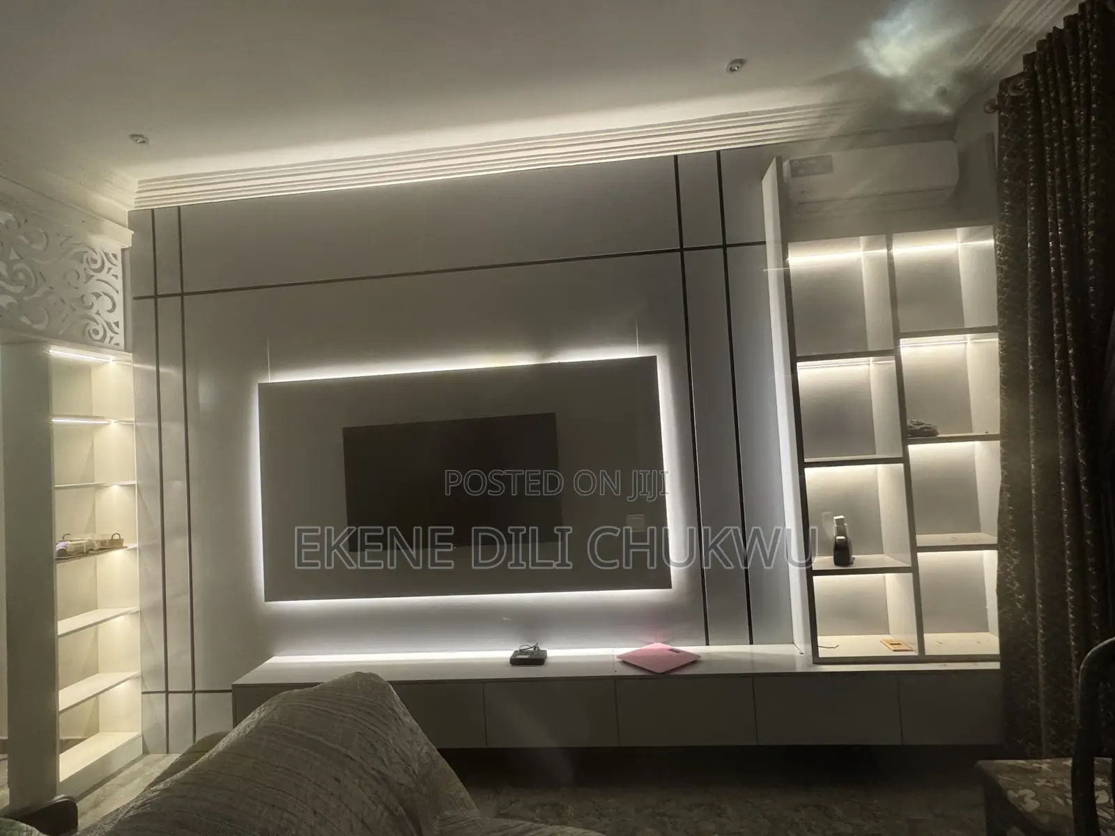 Modern Led Tv Wall Panel With Display Shelves and Storage Console in ...