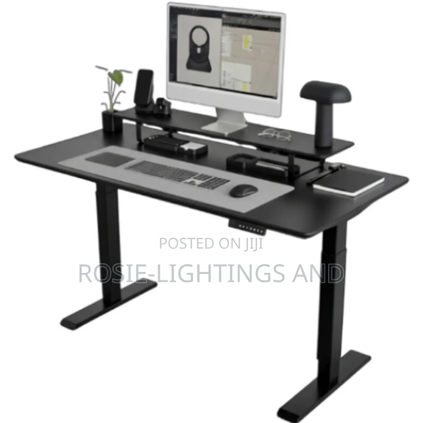 Electric Adjustable Table With Monitor Riser Desk Mat - Black - 1.2m in ...